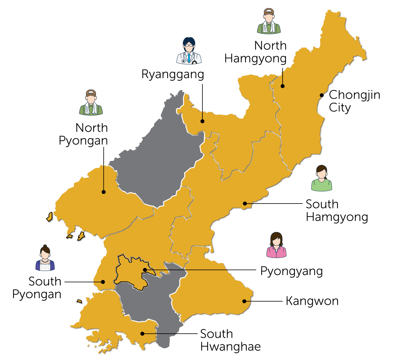 Regions: Kangwon, South Hwanghae, North Pyongan, South Pyongan ...